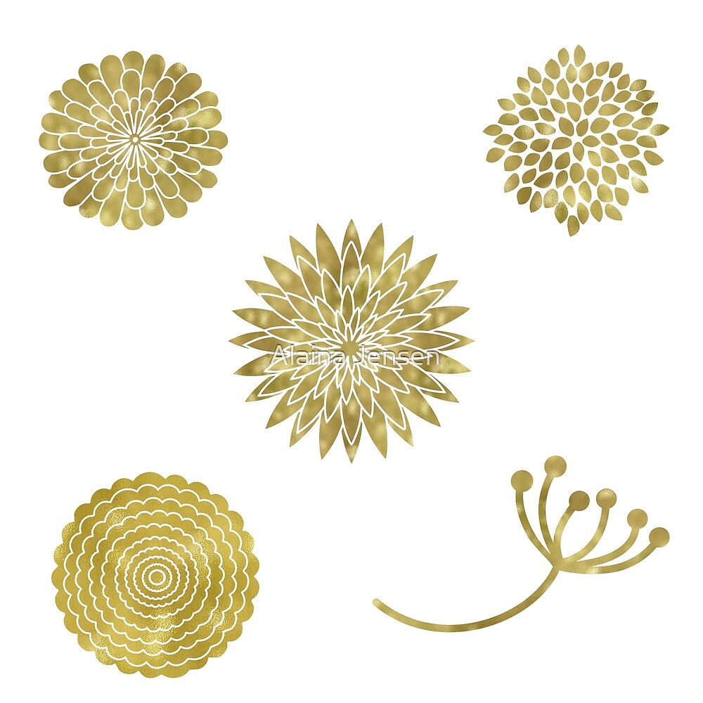 "Gold Flower Sticker Set" by Alaina Jensen Ltd | Redbubble