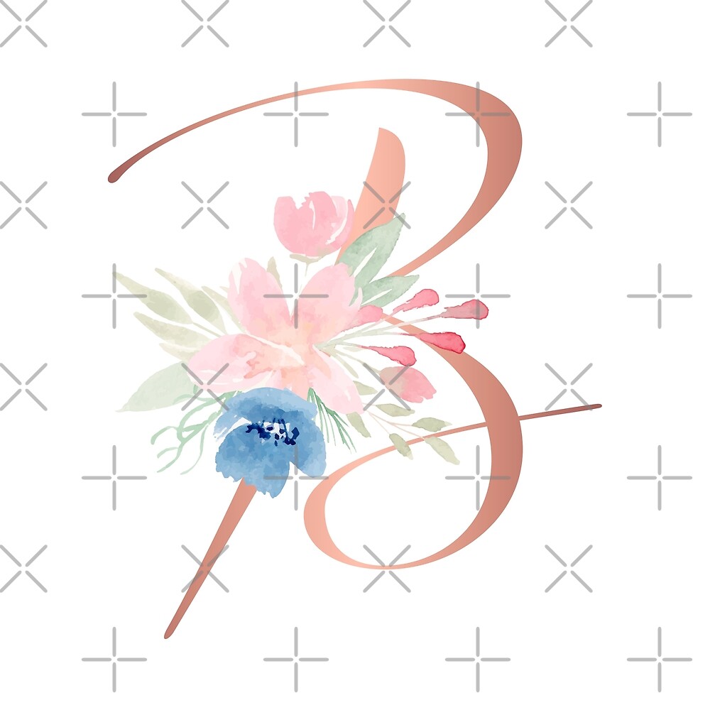 " Letter B Rose Gold and Watercolor Blush Pink and Navy" by Harpley ...
