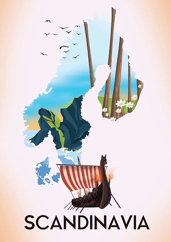 "Scandinavia Map travel poster" by Nicholas Greenaway | Redbubble