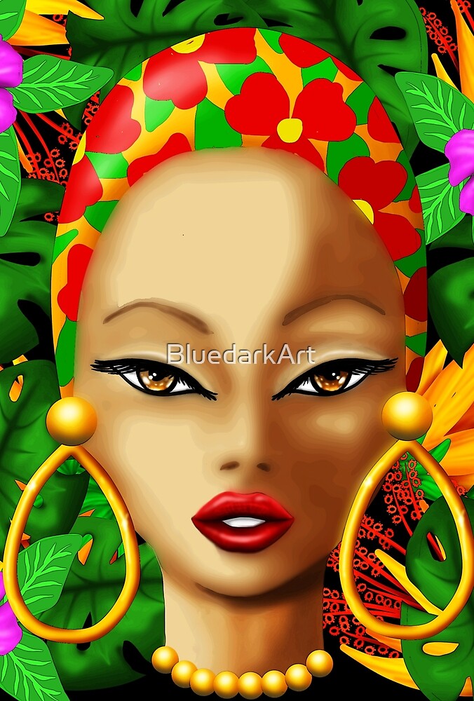 "Caribbean Beauty Exotic Girl Portrait Digital Drawing " by BluedarkArt ...