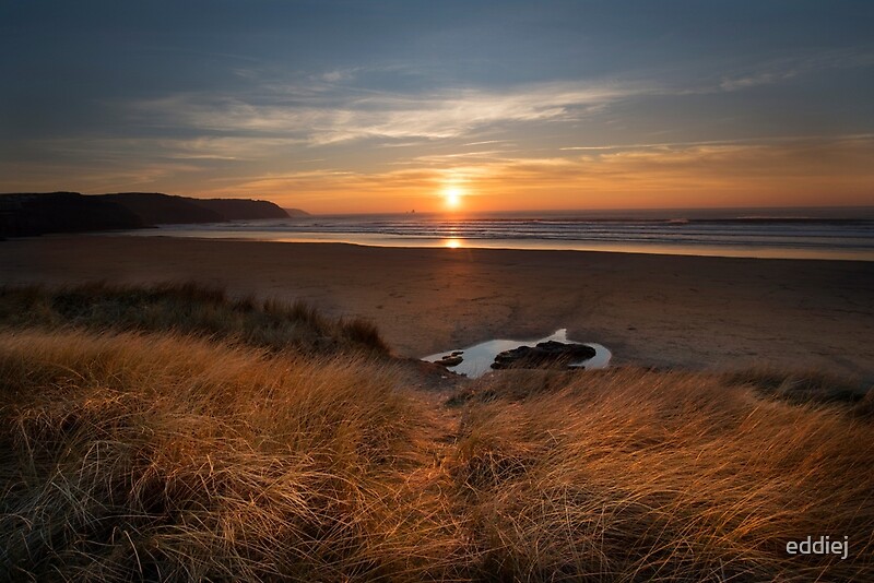 "Sunset at Perranporth beach Cornwall" by eddiej | Redbubble