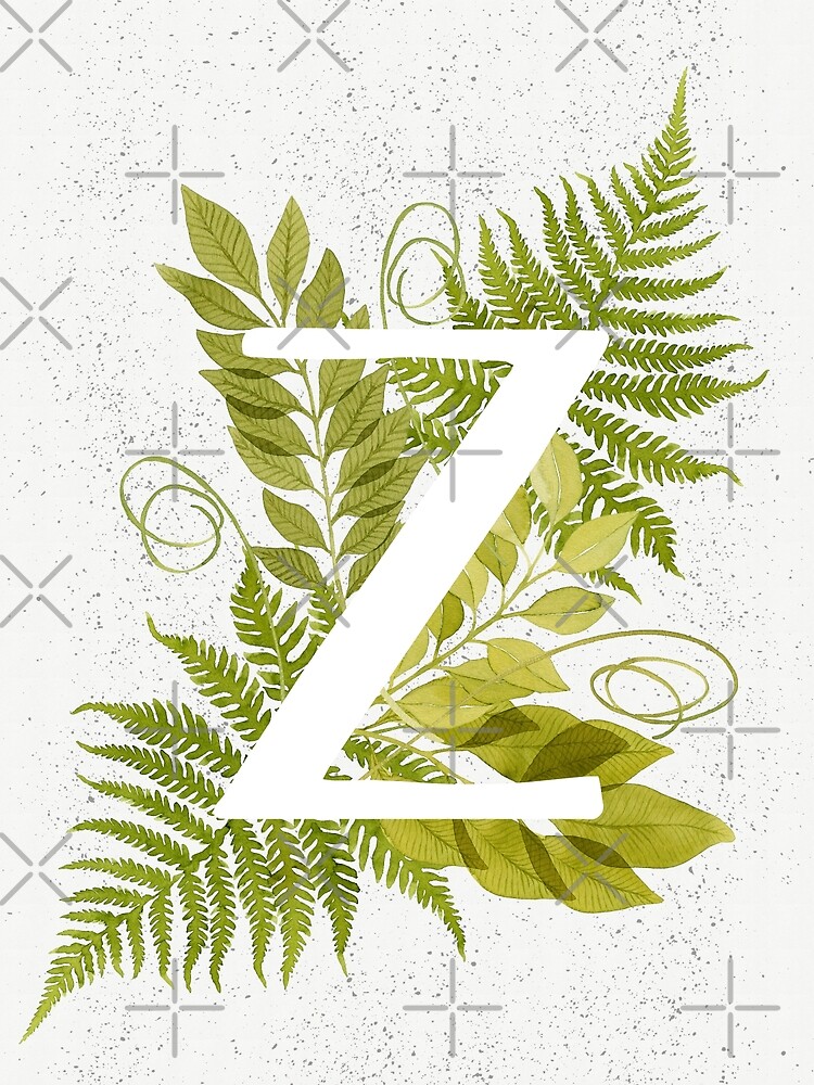 "Letter Z monogram with green watercolor fern and leaves" by helga ...