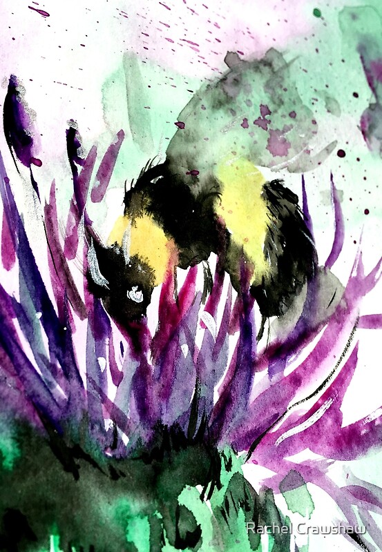 "Thistle Bee abstract watercolour" by Rachel Crawshaw | Redbubble