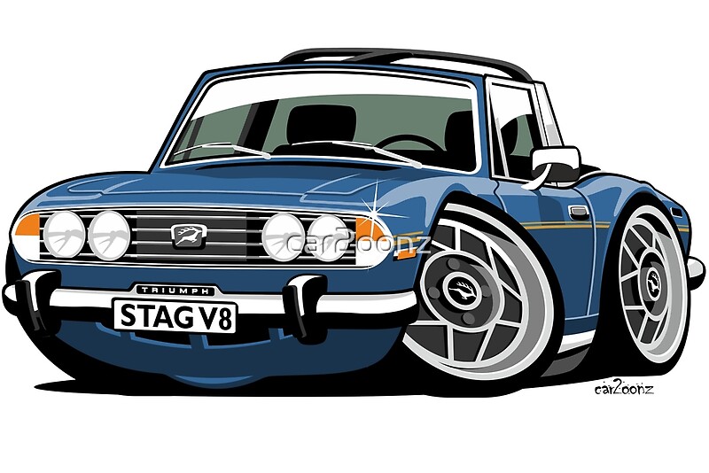 "Triumph Stag caricature blue" by car2oonz | Redbubble