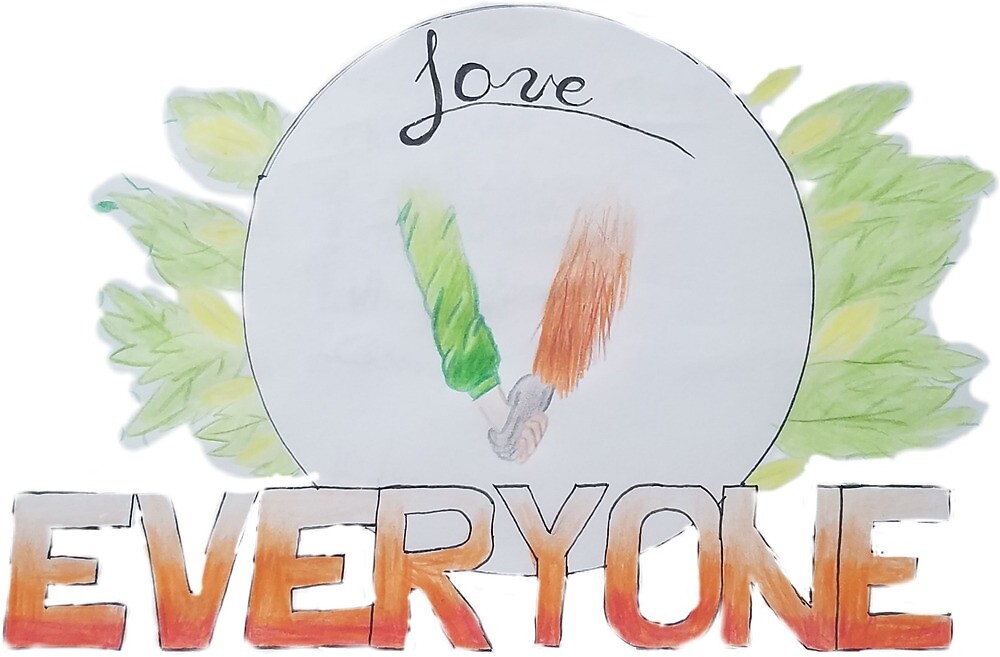 ""Love Everyone" Human And Orangatan Holding Hands Drawing" by ...