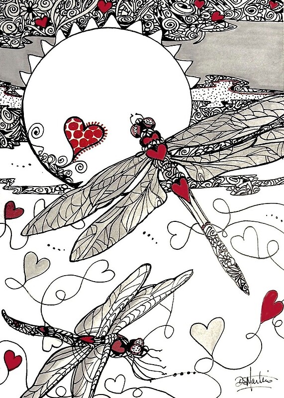 "DRAGONFLY HEARTS Drawing" by DianaMartinArt | Redbubble