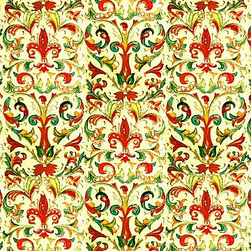 "RED FLEUR DE LIS, FLORENTINE RENAISSANCE FLORAL Red Green Yellow ...
