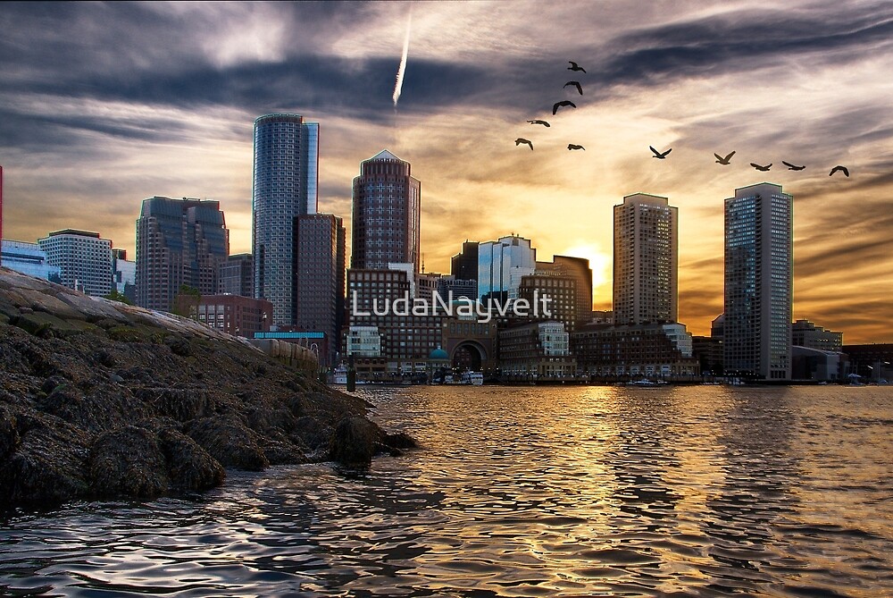 "Boston Harbor at Sunset" by LudaNayvelt | Redbubble