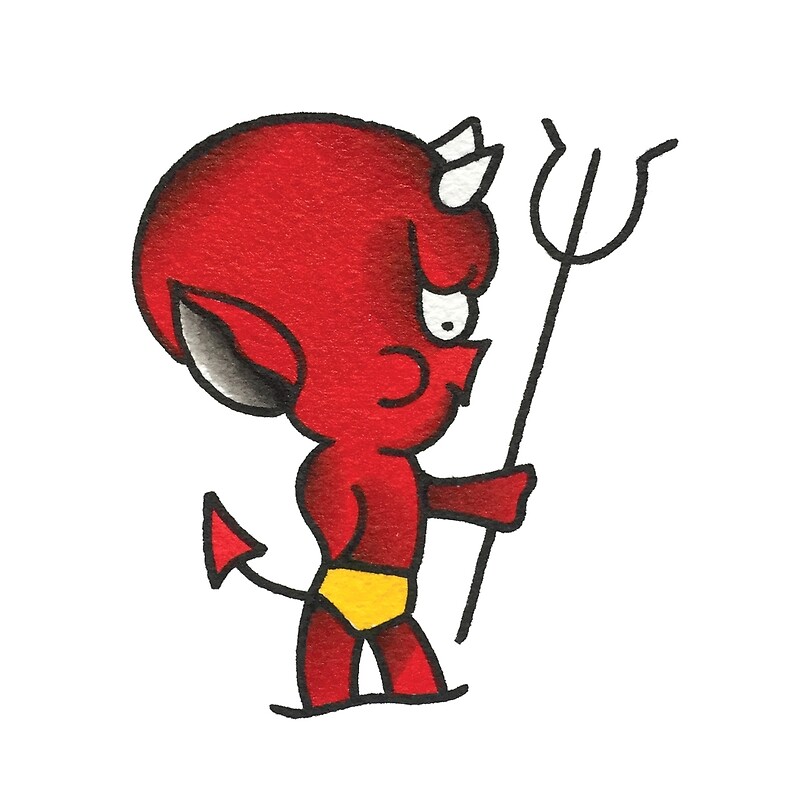 "Traditional Little Devil Tattoo Design" by FOREVER TRUE TATTOO | Redbubble