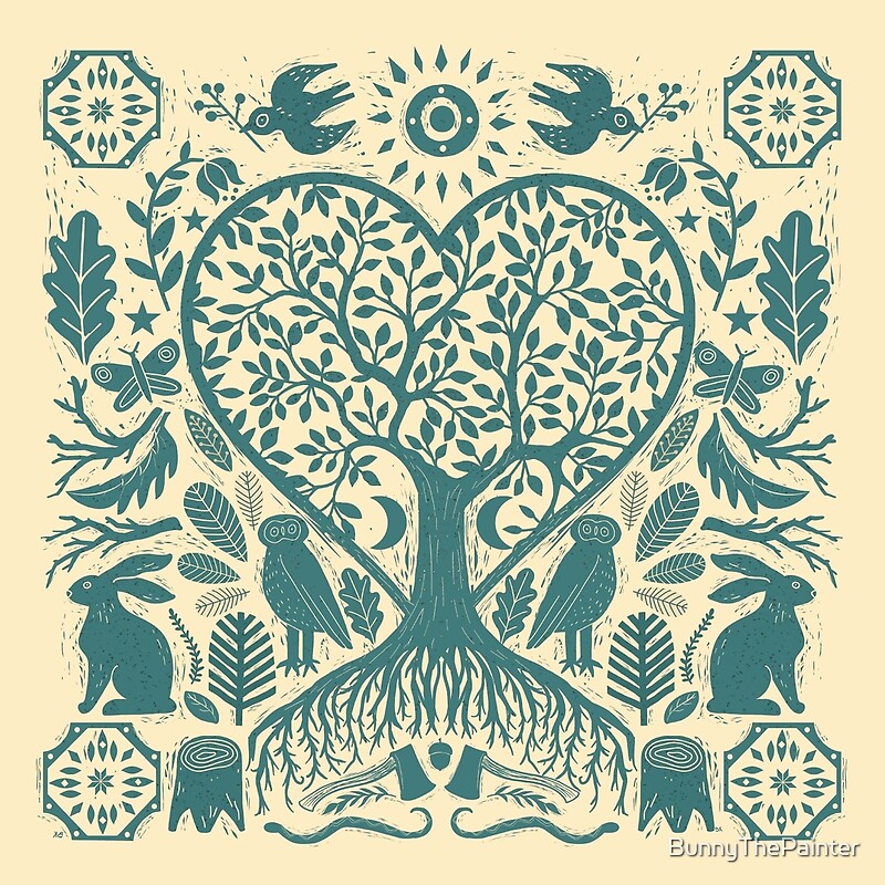 "Rustic Early American Tree Of Life Woodcut" by BunnyThePainter | Redbubble