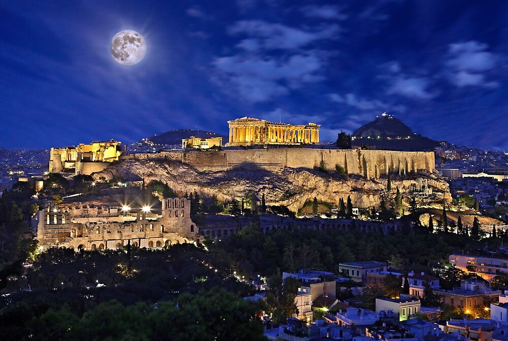 "Full moon over the Acropolis" by Hercules Milas | Redbubble