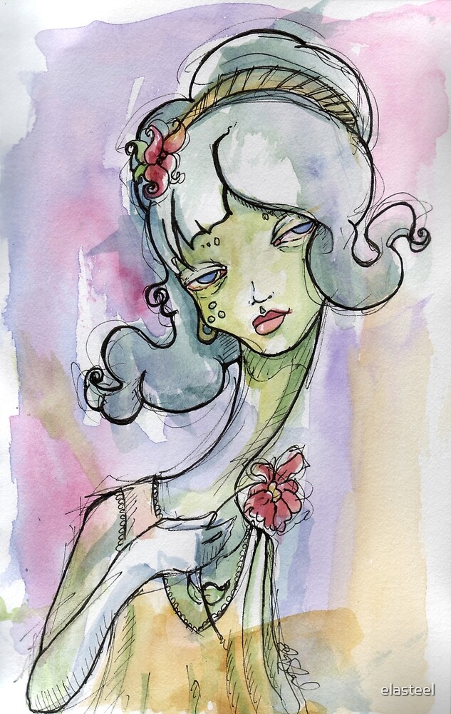 "1920s Alien Flapper Girl - Watercolor Surreal Art by Ela Steel" by ...