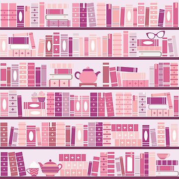 "Pink Bookcase Pattern Romance Tea Books" Art Board Print for Sale by ...