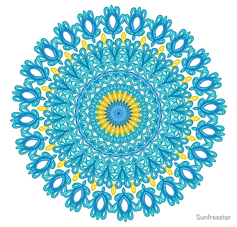 "Colorful Turquoise Blue Yellow Mandala Floral Pattern" by Sunfreestar ...