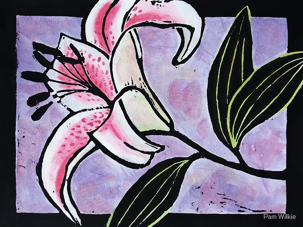 "Hand-coloured Oriental Lily print" by Pam Wilkie | Redbubble