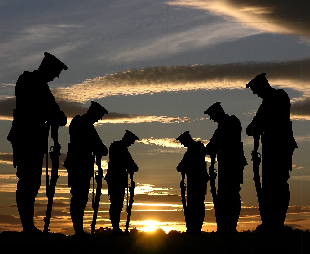 "Silhouette of soldiers against a peacfull sunset" by AlanAtRedBubble ...