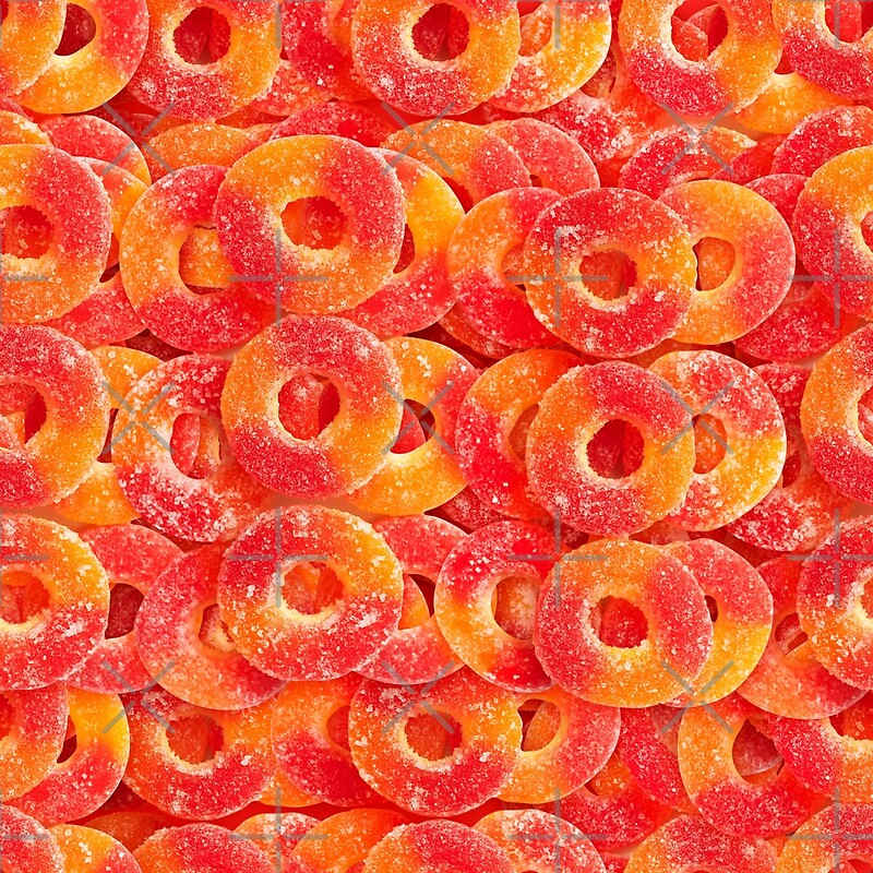 "Sour Gummy Peach Rings Photo Pattern" by patternsoup | Redbubble