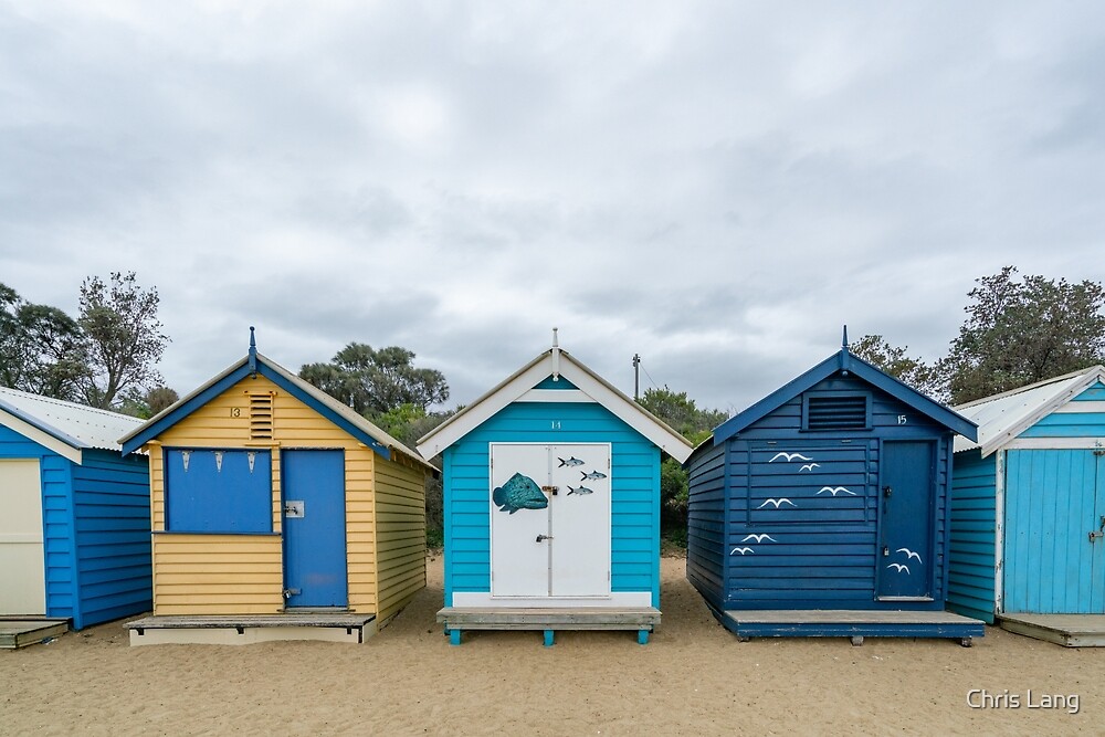 "Brighton Beach Bathing Boxes" by Chris Lang | Redbubble