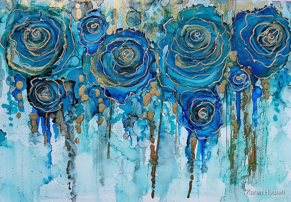 "Blue Dripping Roses" by Karen Huwen | Redbubble