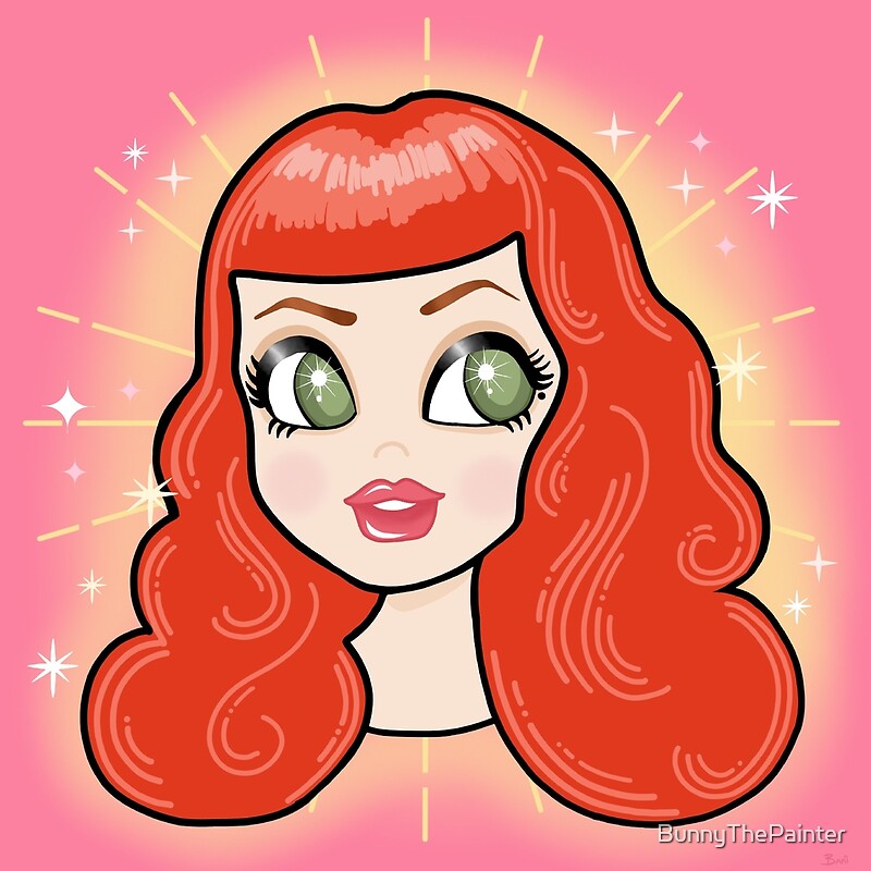 "Cutie Pie Retro Cartoon Redhead " by BunnyThePainter | Redbubble