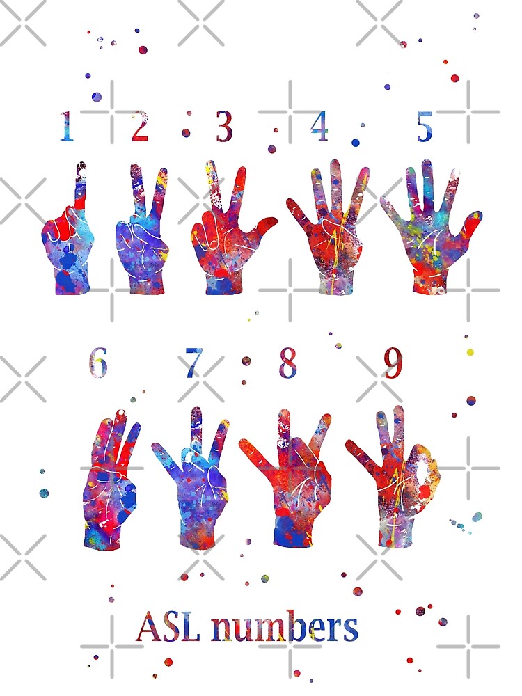 "ASL sign language number, watercolor sign language, numbers" by ...