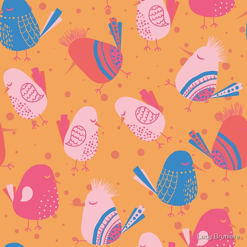 "Copy of Funky Birds Orange Background" by Lady Bruniere | Redbubble