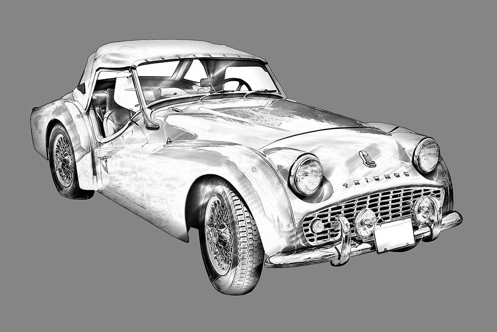 "1957 Triumph TR3 Convertible Sports Car Illustration" by KWJphotoart ...