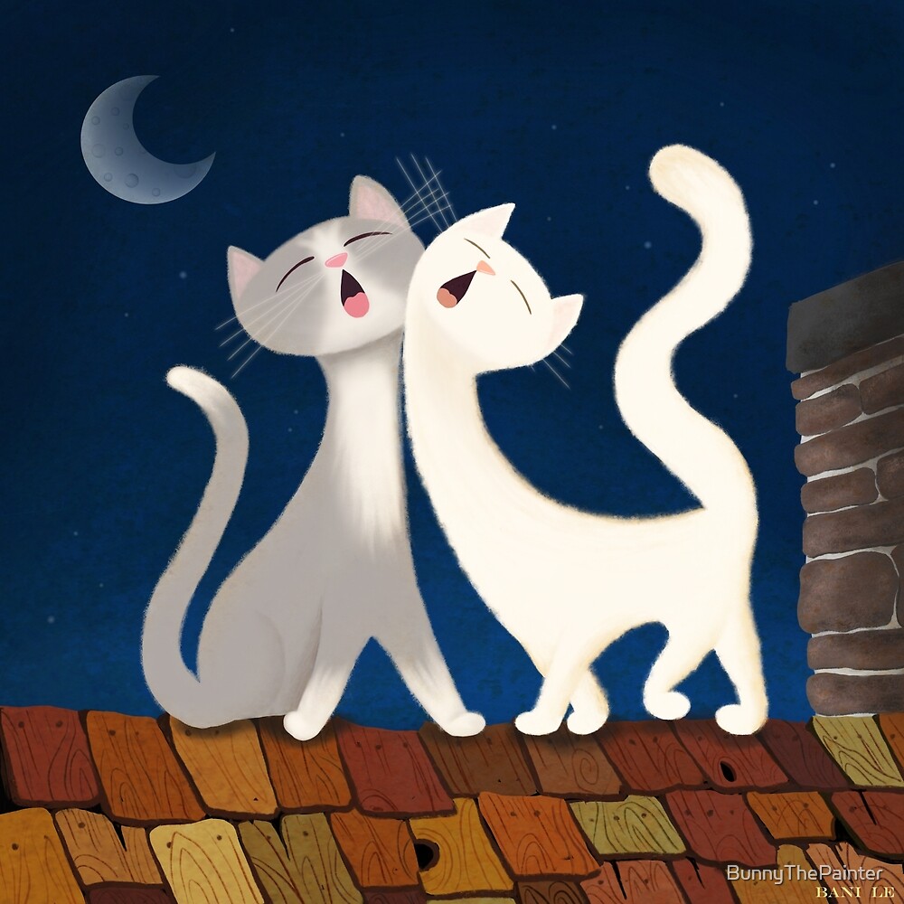 "Moonlight Kitty Cat Serenade " by BunnyThePainter | Redbubble