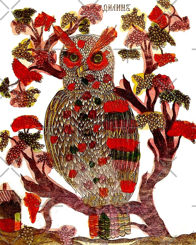 "OWL Russian Folk Woodcut" by BulganLumini | Redbubble