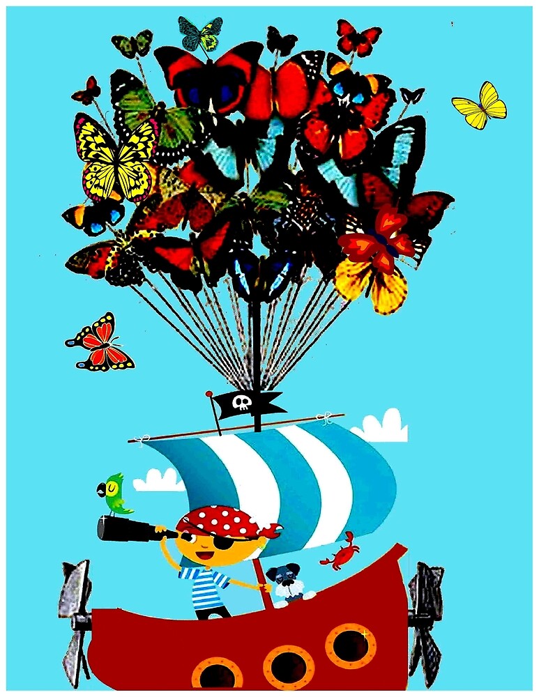 "PIRATE : Abstract Butterfly Flying Sailboat Print" by posterbobs ...