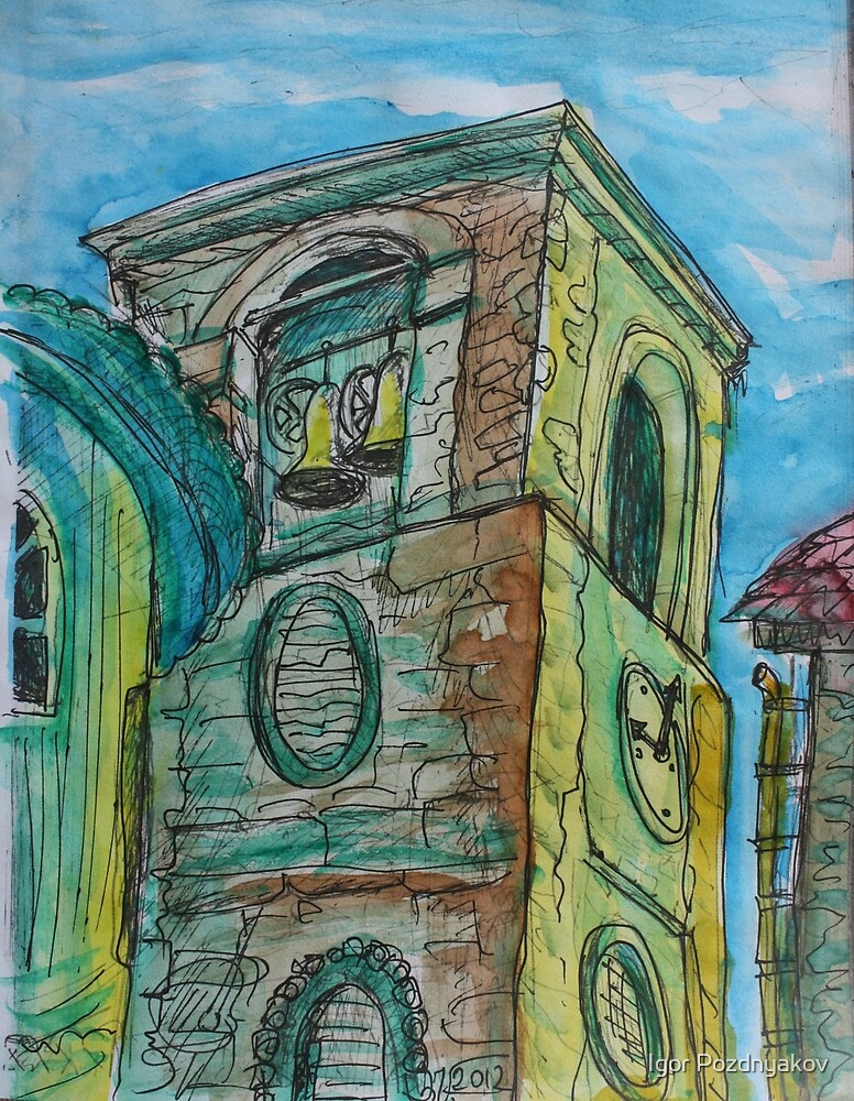 "Watercolor Sketch - A Church Campanile in Genoa, Italy. 2012" by Igor ...