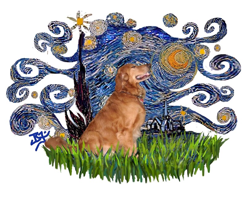 "Starry Night Free Form & Golden Retriever (red)" by JeanBFitzgerald ...