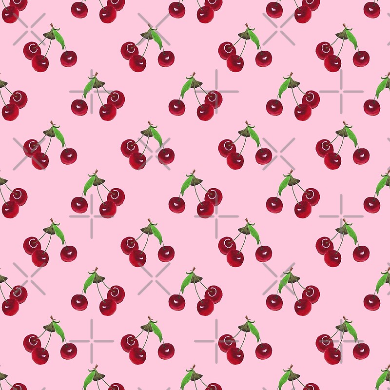 "cherry pattern on a pink background" by gata-iris | Redbubble