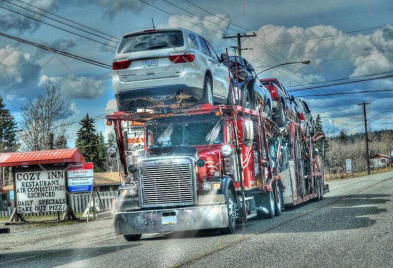 "Red Big Rig Car Transporter " by Skye Ryan-Evans | Redbubble