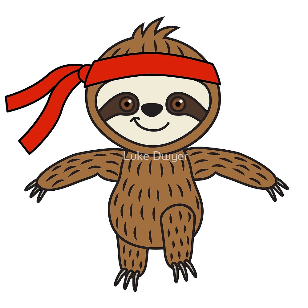 "Kung Fu Karate Sloth Waving Hello Funny Cartoon Cute Character" by ...