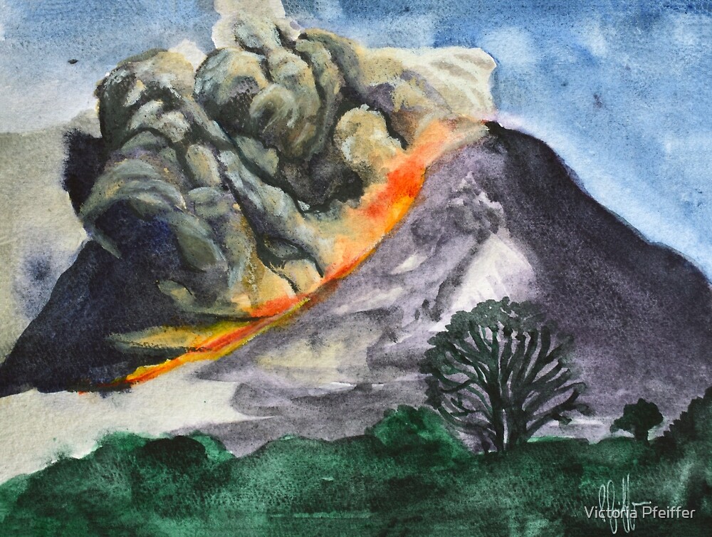 "Volcano Watercolor Painting" by Victoria Pfeiffer | Redbubble