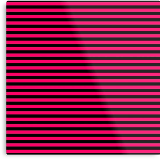 "Bright Fluorescent Hot Pink Neon and Black Horizontal Stripes" Metal ...