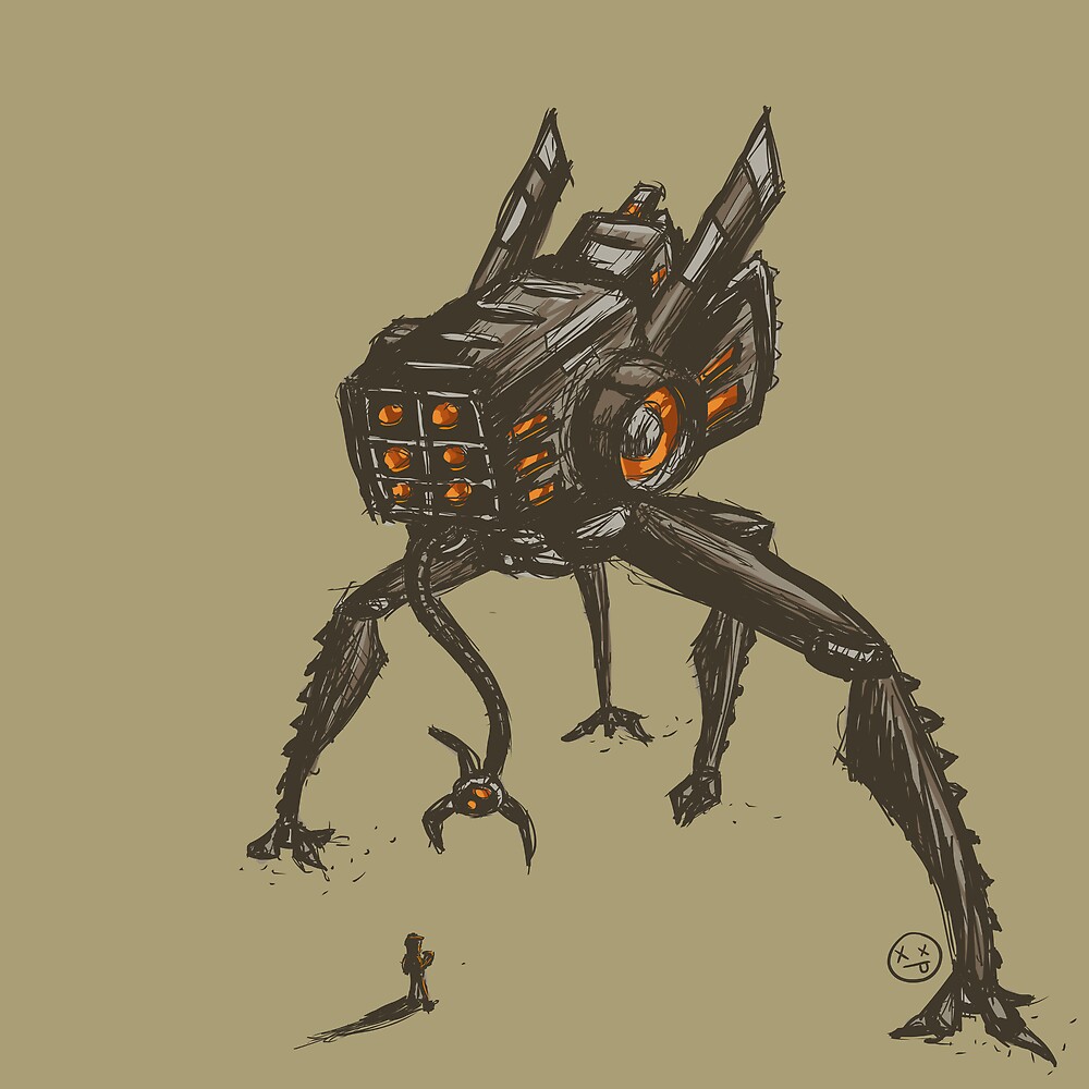 "Giant robot vs little puny man" by littleizzy | Redbubble