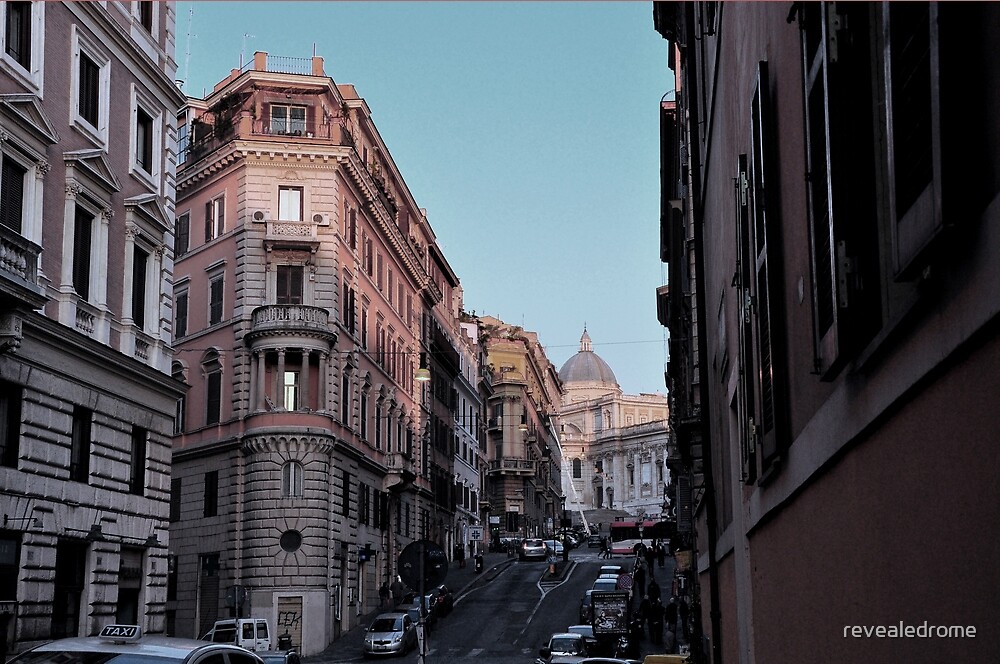 "Pastel-toned street scene in Rome at dusk" by revealedrome | Redbubble