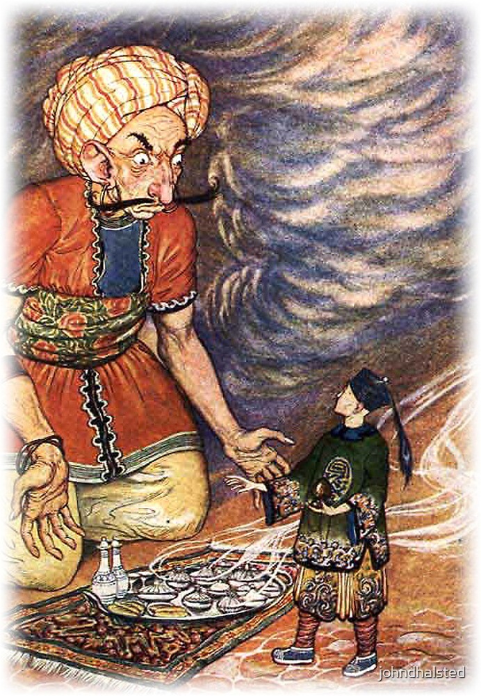 "THE GENIE IMMEDIATELY RETURNED from 1001 Arabian Nights" by ...