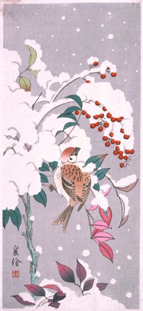 "JAPANESE ART - Bird in the snow" by momo-hime | Redbubble