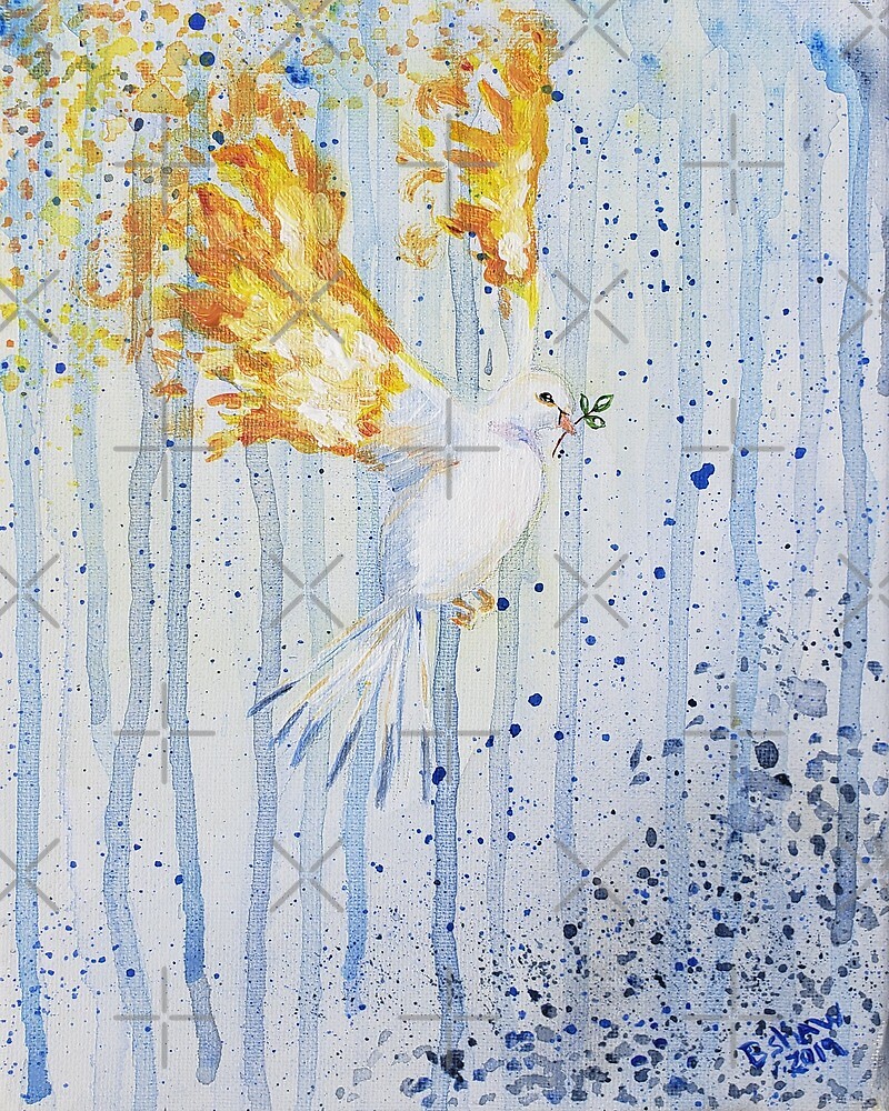 "Dove acrylic painting with fire" by BobbiShawArts | Redbubble