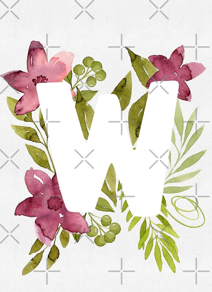 "Letter W in watercolor flowers and leaves. Floral monogram." by helga ...
