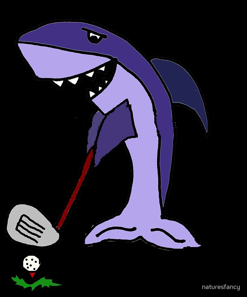 "Funny Shark Playing Golf Cartoon" by naturesfancy | Redbubble