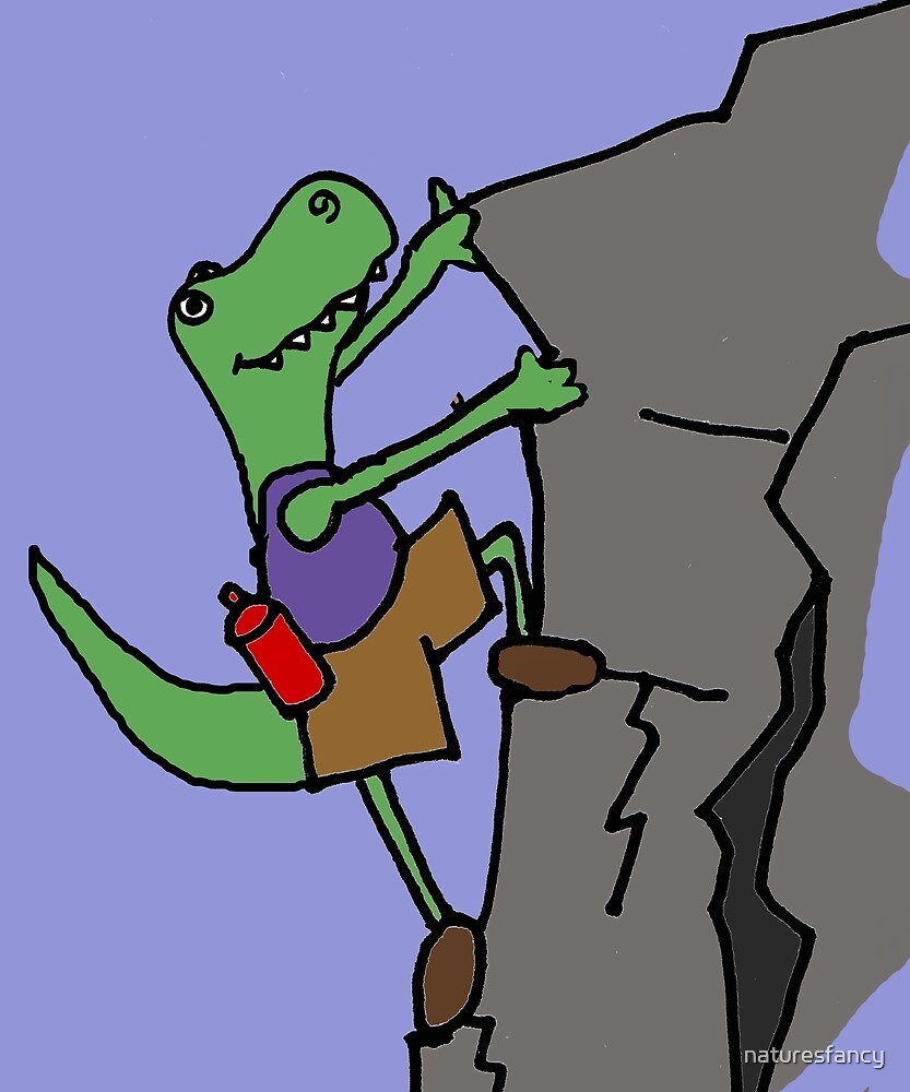 "Funny T-rex Dinosaur Rock Climbing" by naturesfancy | Redbubble
