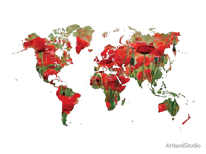 "World Map Flower Field of Poppies" by ArtlandStudio | Redbubble