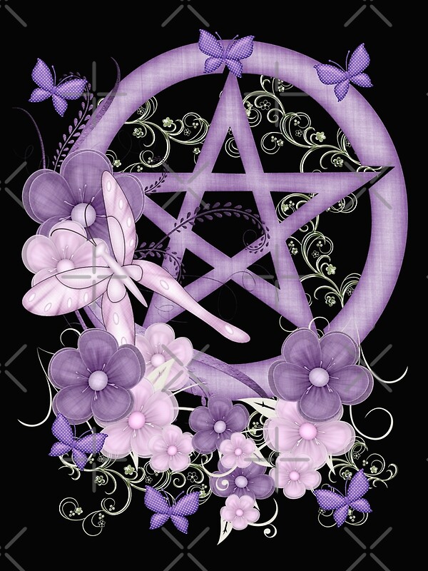 "Pentacle with Flowers and Butterflies" by LoneAngel | Redbubble