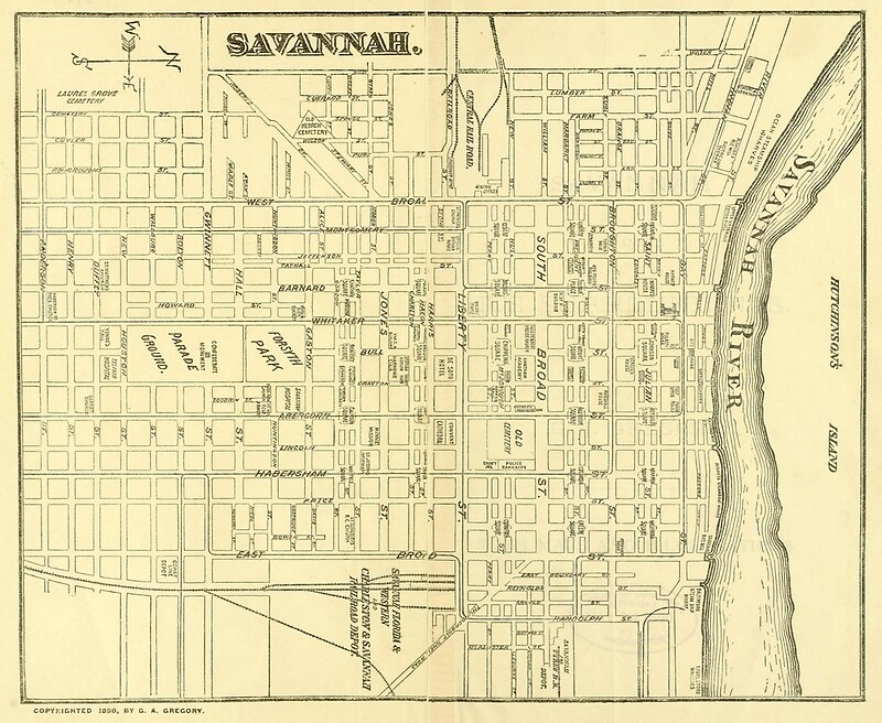"Vintage Savannah Georgia Map (1890)" by BravuraMedia | Redbubble
