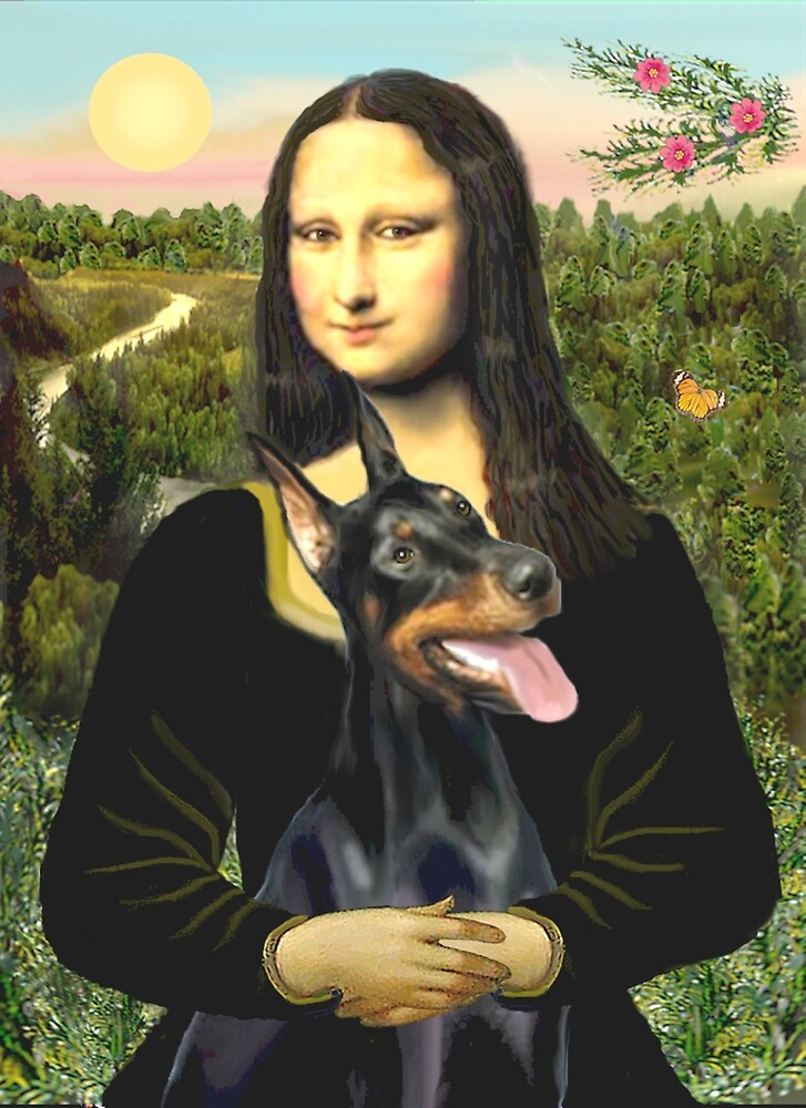 "Mona Lisa and her Doberman Pinscher" by JeanBFitzgerald | Redbubble