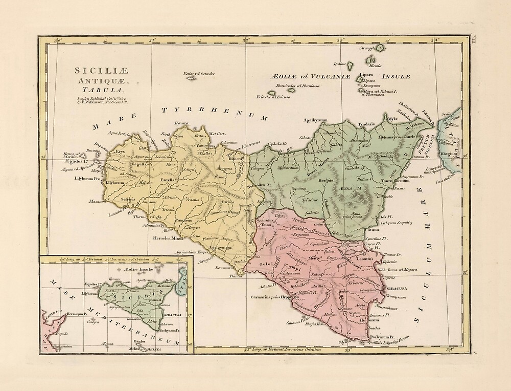 "Vintage Map of Sicily Italy (1800)" by BravuraMedia | Redbubble